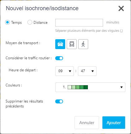 Créer des isochrones ou isodistances