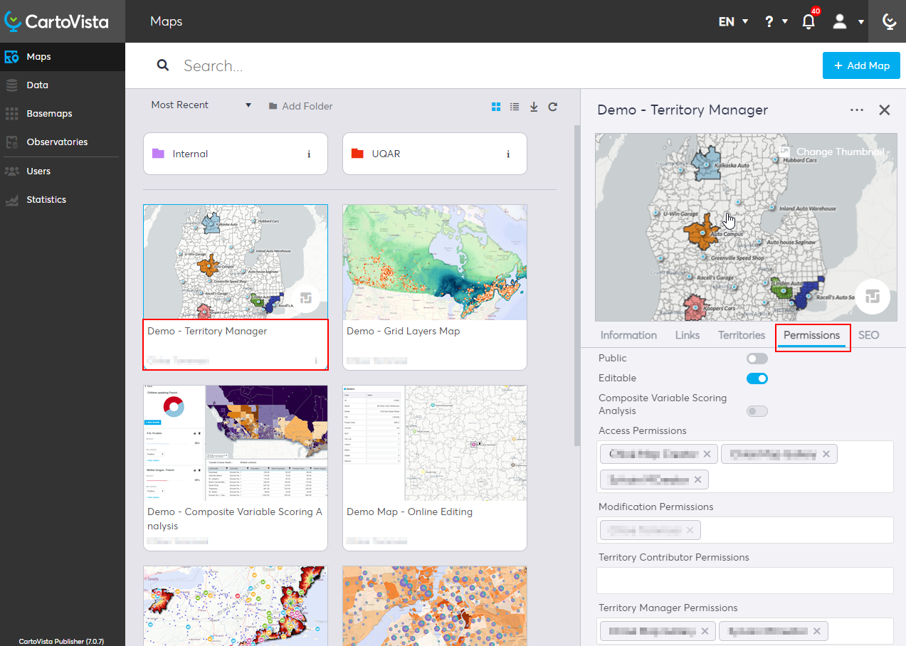 Roles and permissions for Territory Manager Maps